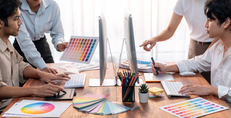 Graphic Designer Works on Computer Laptop with Digital Pen. Scrutinize ...