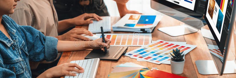 Graphic Designer Works on Computer Laptop with Digital Pen. Scrutinize ...