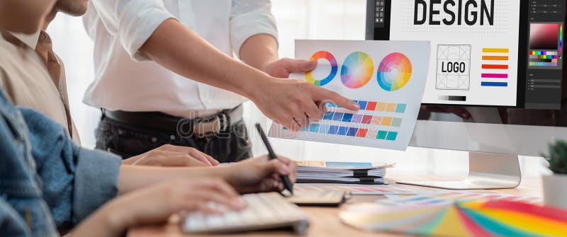 Graphic Designer Works on Computer Laptop with Digital Pen. Scrutinize ...