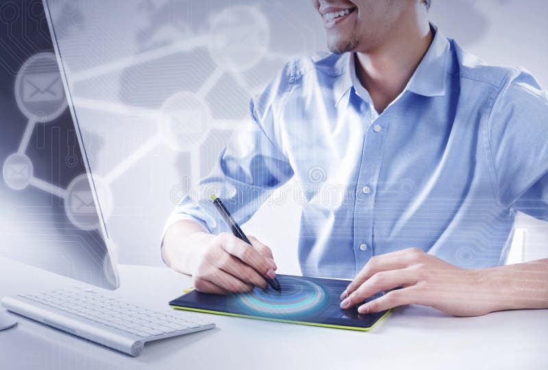 Graphic designer at work stock photo. Image of casual - 60576228