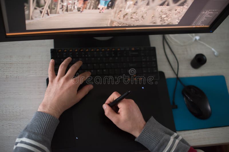 Graphic Designer at Work Top View Stock Photo - Image of responsive ...