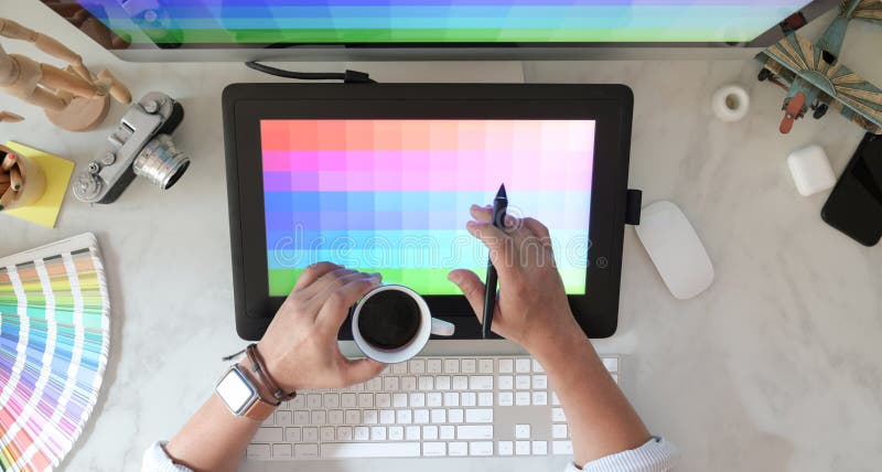 Graphic Designer Working Graphic with Colour Chart Stock Image - Image ...