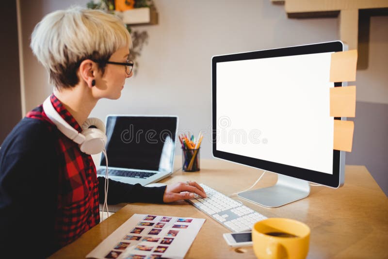 Graphic Designer Working on Computer Stock Image - Image of people ...