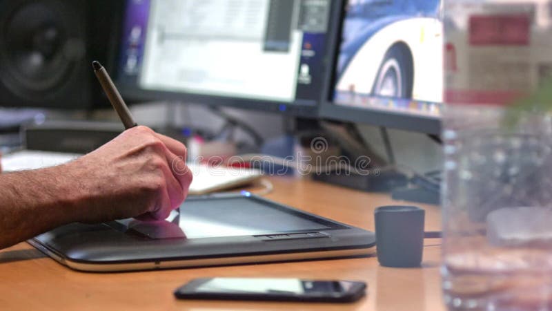 Graphic Designer Working with Digital Drawing Tablet and Pen Stock ...