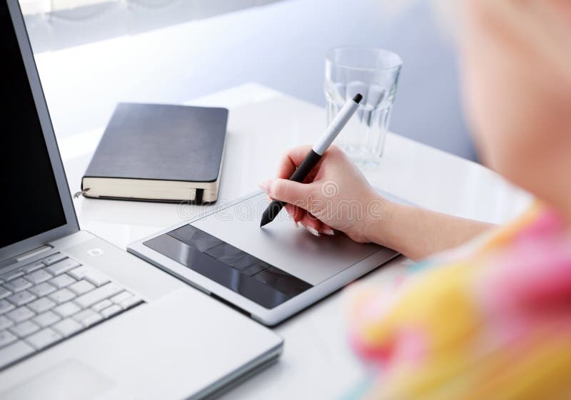 Graphic Designer Working on Digital Tablet Stock Image - Image of ...