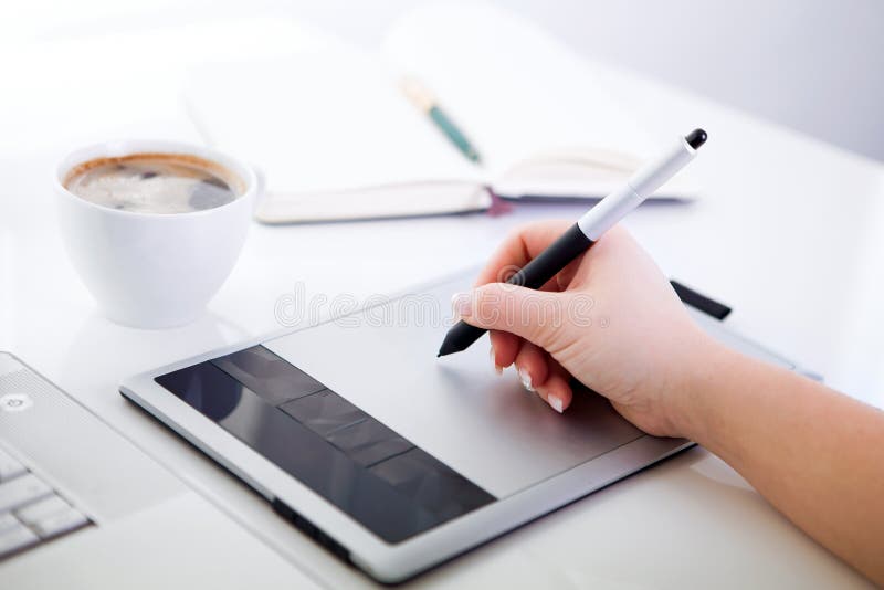 Graphic Designer Working on Digital Tablet Stock Image - Image of diary ...