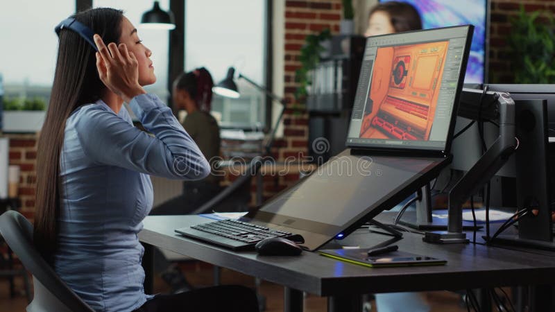 Graphic Designer Working on Gaming Interface Development Stock Footage ...