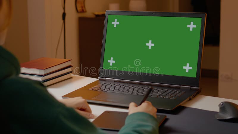 Graphic Designer Working with Green Screen Laptop Stock Video - Video ...