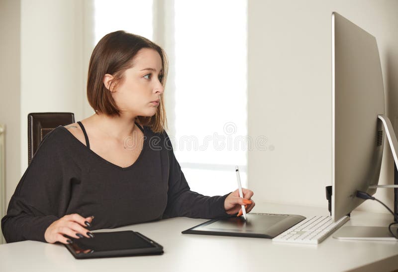 Graphic Designer Working at Home Stock Photo - Image of studio, woman ...