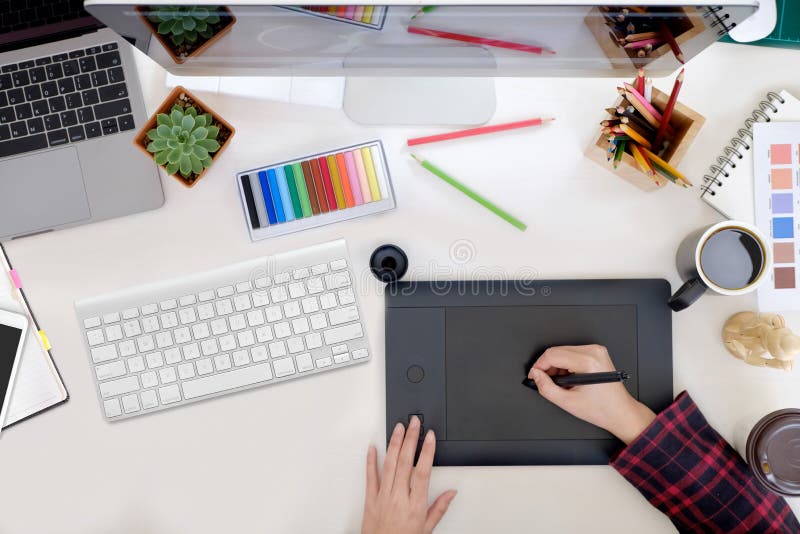 Graphic Designer Working in Office. Stock Image - Image of happiness ...
