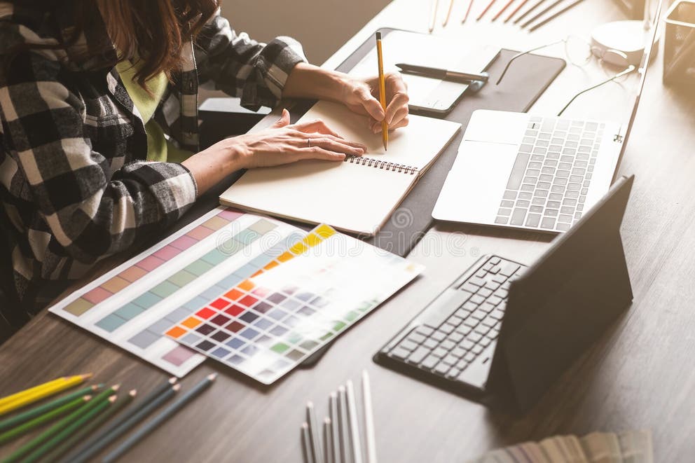 Asian Graphic Designer Working with Creativity Editor Ideas Designer ...