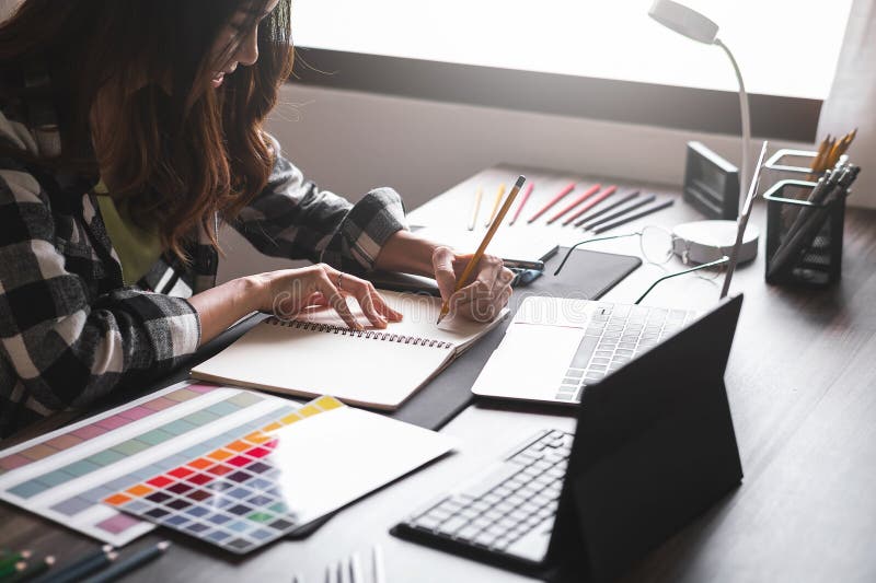 Asian Graphic Designer Working with Creativity Editor Ideas Designer ...