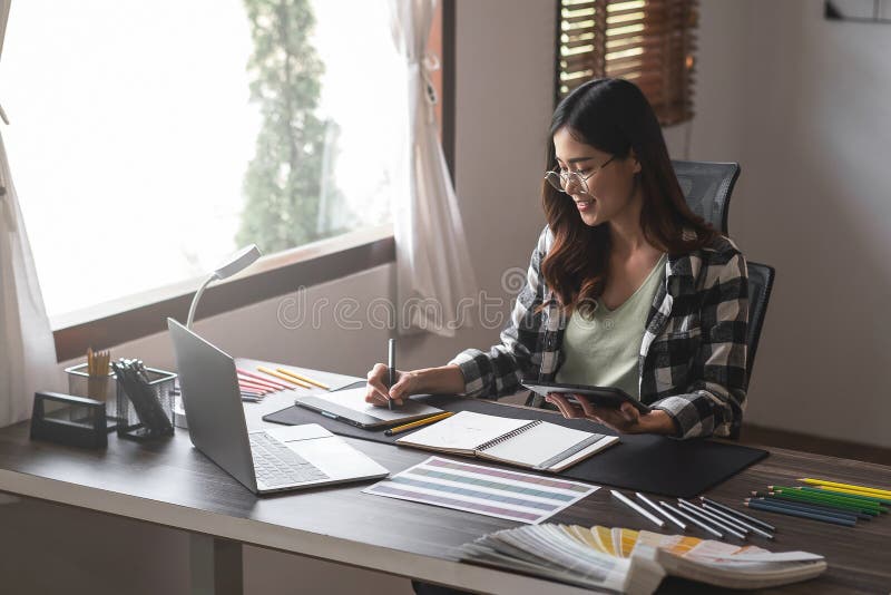 Asian Graphic Designer Working with Creativity Editor Ideas Designer ...