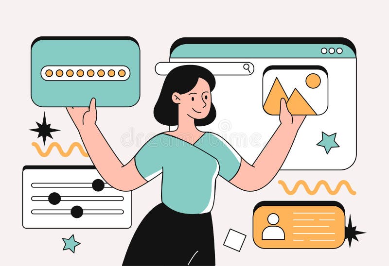 Graphic designer working stock vector. Illustration of interface ...