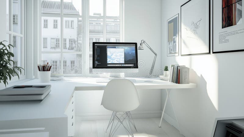 Graphic Designer Workplace with Computer Monitor in Office Stock Photo ...