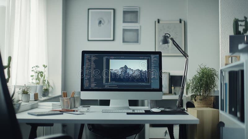 Graphic Designer Workplace with Computer Monitor in Office Stock Image ...