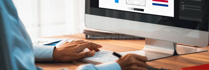 Graphic Designer Works on Computer Laptop with Digital Pen. Scrutinize ...