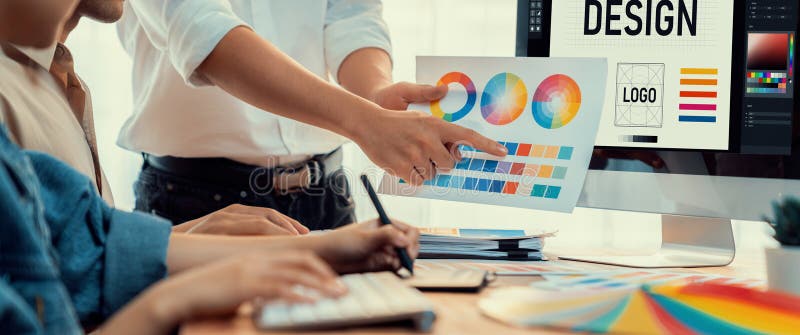 Graphic Designer Works on Computer Laptop with Digital Pen. Scrutinize ...