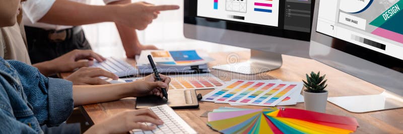 Graphic Designer Works on Computer Laptop with Digital Pen. Scrutinize ...