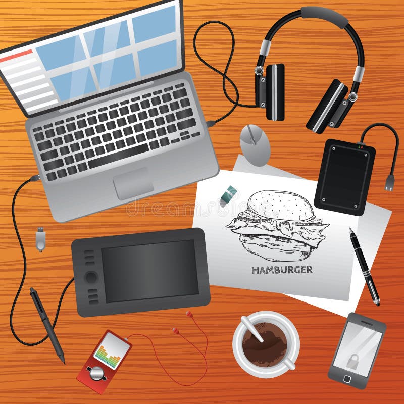 Graphic Designer Workspace Design. Vector Illustration Decorative ... Graphic Designer Workspace Design. Vector Illustration Decorative ...