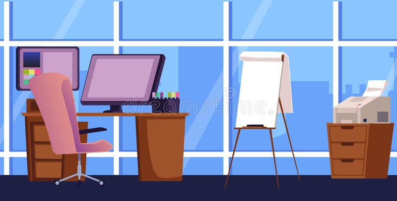 Graphic Designer Workspace in Office Building, Room Interior - Flat ...