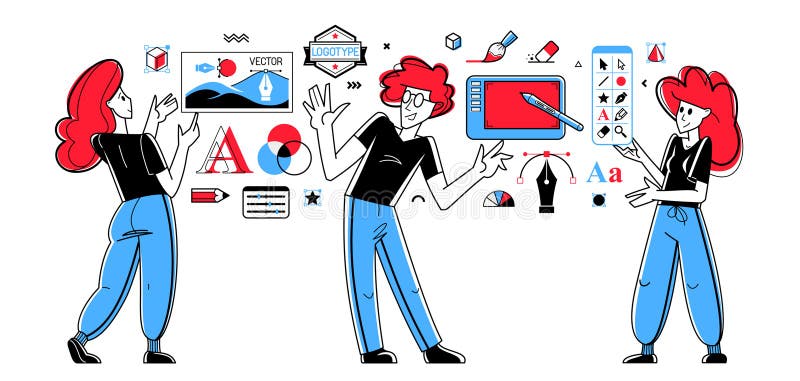 Graphic Designers Team Doing Some Creative Job Using Computer Software ...