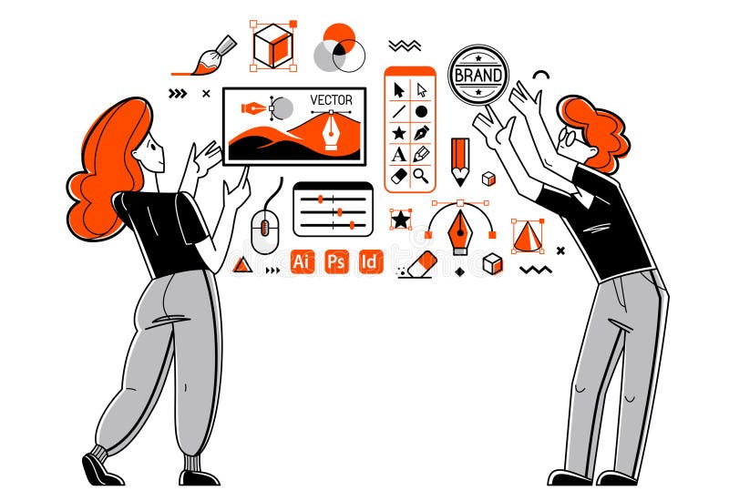 Graphic Designers Team Doing Some Creative Job Using Computer Software ...