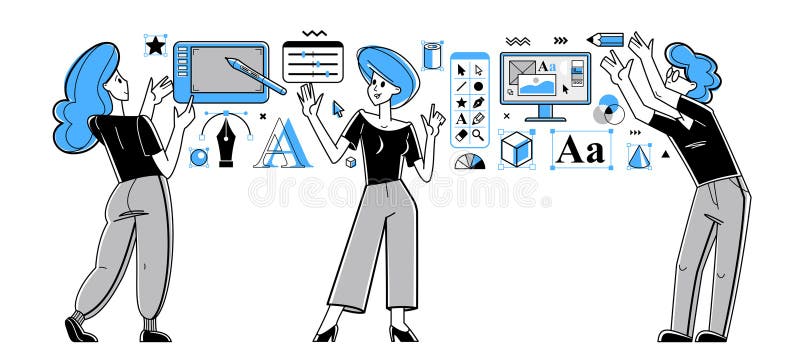 Graphic Designers Team Doing Some Creative Job Using Computer Software ...