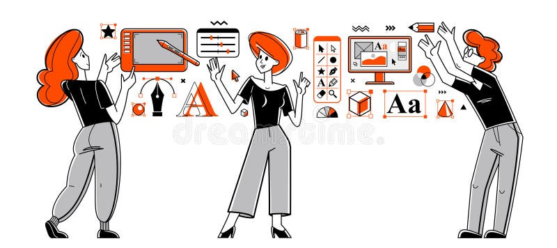 Graphic Designers Team Doing Some Creative Job Using Computer Software ...