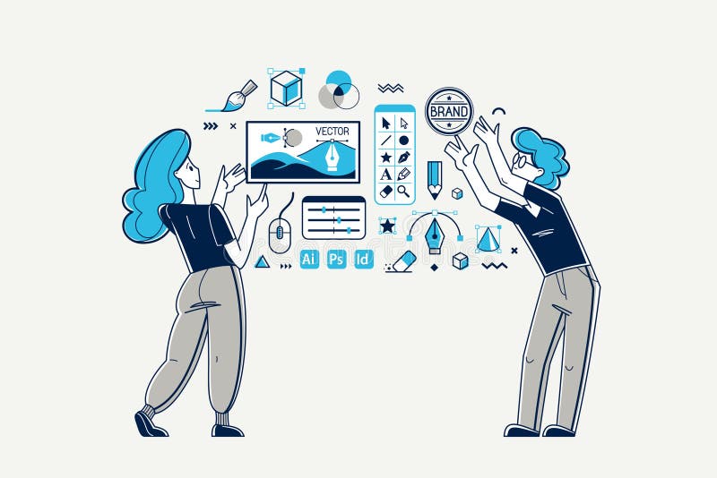 Graphic Designers Team Doing Some Creative Job Using Computer Software ...