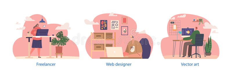 Graphic Designers Work on Computers, Tablets and Laptops at Home Office ...