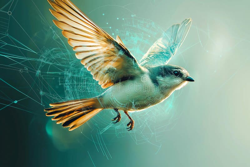 Graphic Digital Bird Flying. Connection Technology Concept Stock ...