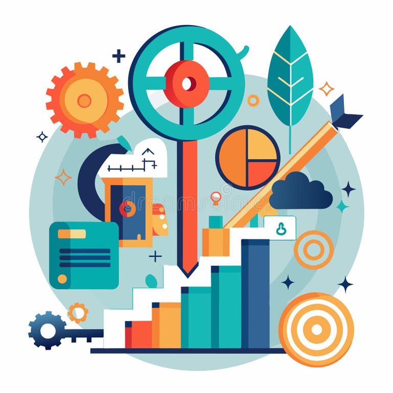 A Graphic Displaying a Bar Graph with a Clock and Various Other Items ...