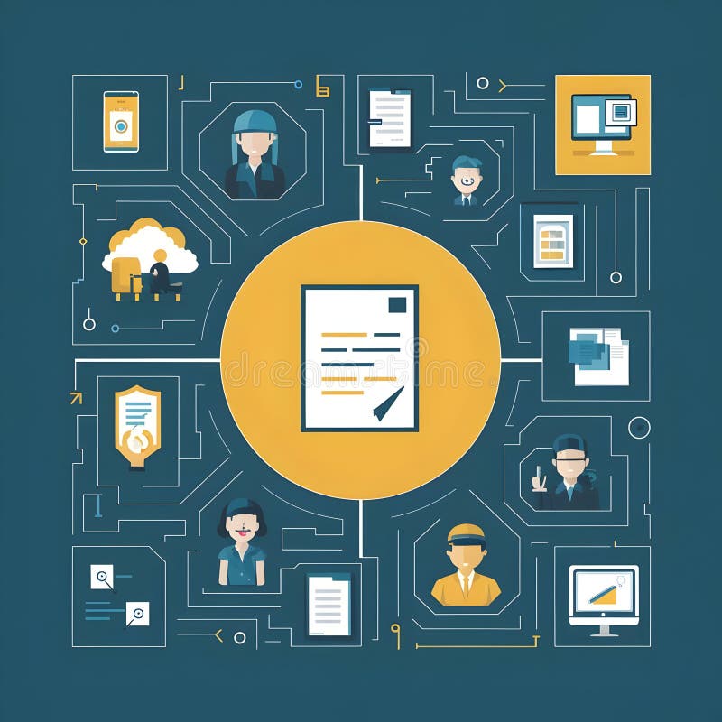 A Graphic of a Document Surrounded by Icons Stock Illustration ...