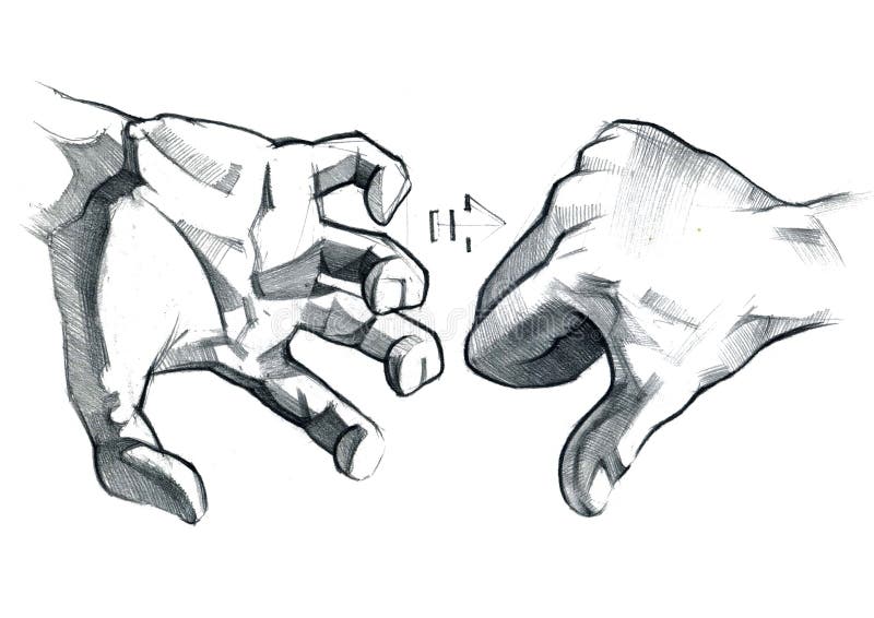 Graphic Drawing with a Graphite Pencil of Hands with Different Gestures ...