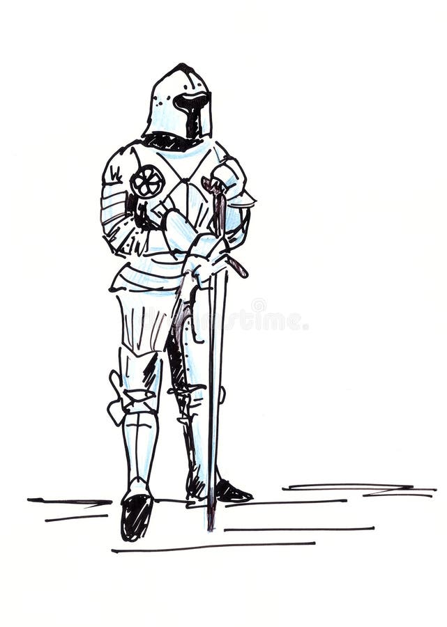 Knights Sword Outline On White Stock Vector - Illustration of army ...