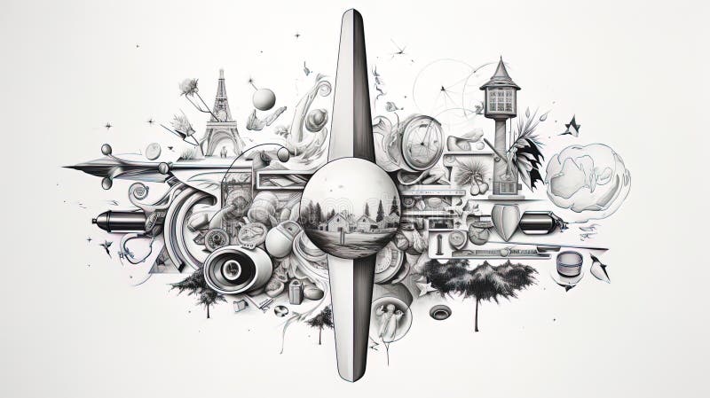 Graphic Drawing with Personal Icons and Symbols Stock Illustration ...