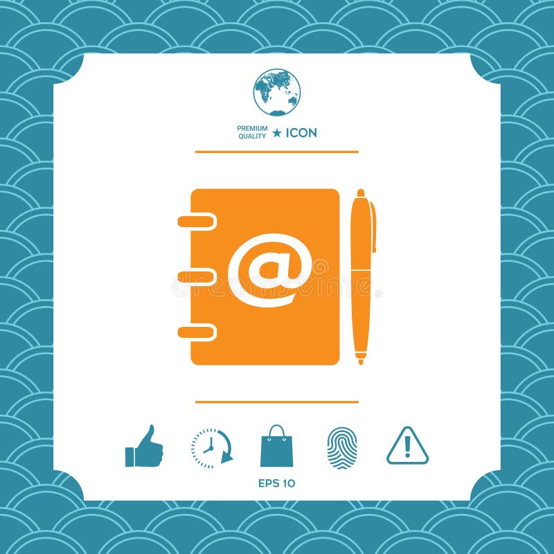 Notebook, Address, Phone Book with Email Symbol and Pen Icon Stock ...