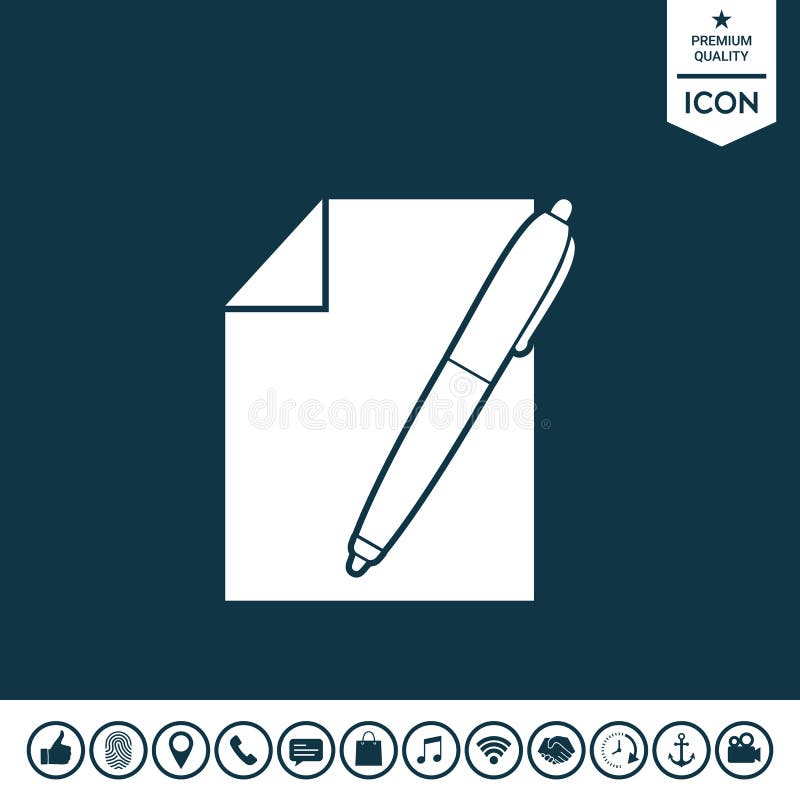 Sheet of Paper and Pen Symbol Icon Stock Vector - Illustration of note ...