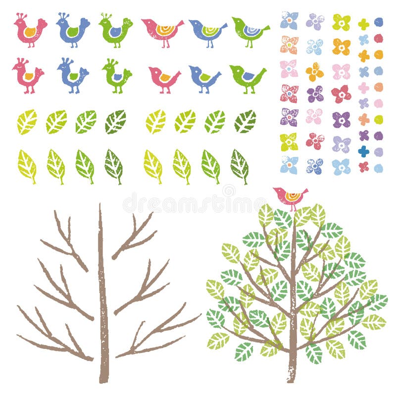 Graphic Elements, Birds and Tree Stock Illustration - Illustration of ...