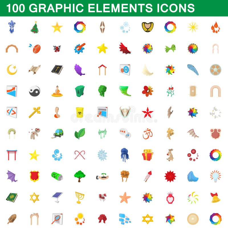 100 Graphic Elements Icons Set, Cartoon Style Stock Vector ...