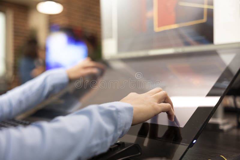 Graphic Expert Using Touchscreen Monitor Stock Photo - Image of project, software: 387857978