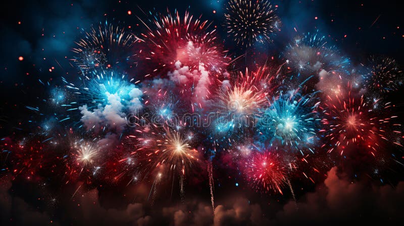 Graphic of Exploding Rockets in the Night Sky Stock Photo - Image of ...