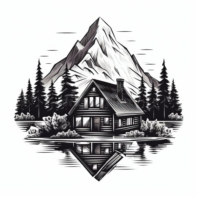 Minimalist Cabin Graphic: Clean Black and White Vector Art Stock ...