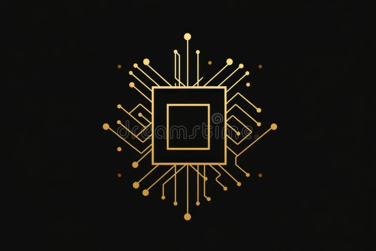 This Graphic Features a Stylized Microchip Design Surrounded by Digital ...