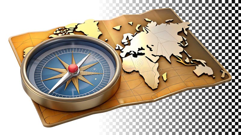 Compass on World Map, Global Navigation Exploration Concept Graphic Png ...
