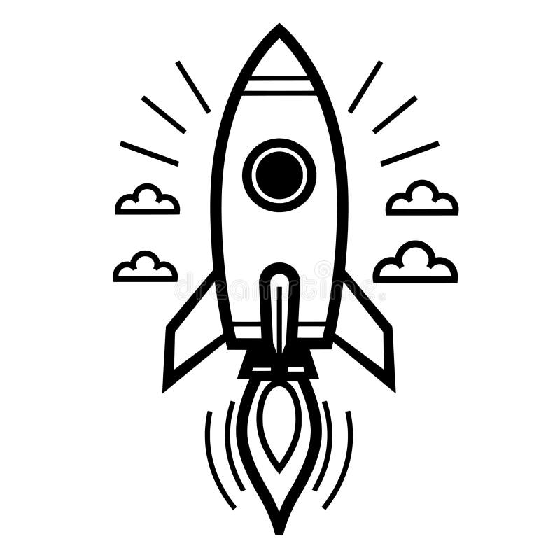 Graphic Featuring Minimalist Icon of Rocket, Simple Line Art Design on ...