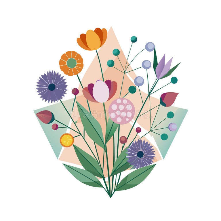 Modern Geometric Floral Arrangement with Triangles and Flowers on a ...