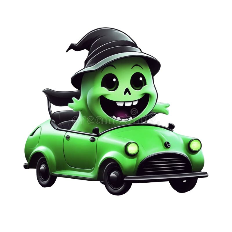 Graphic of a Ghost Driving an Old Vintage Car Stock Image ...