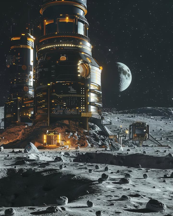 Graphic of Iconic Representation of Futuristic Technology on the Moon ... Graphic of Iconic Representation of Futuristic Technology on the Moon ...